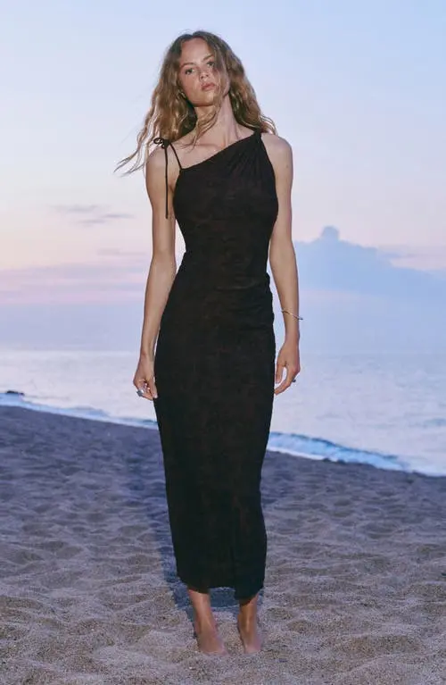 Mango Asymmetric Neck Floral Devoré Sheath Dress
