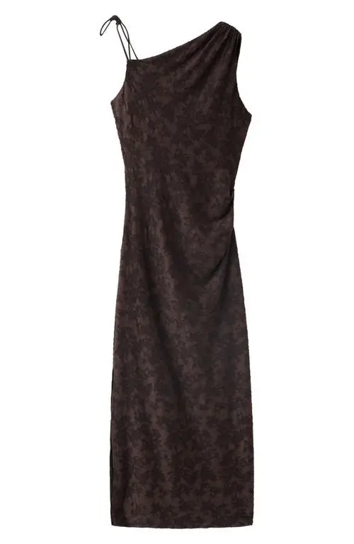 Mango Asymmetrical Neck Floral Sheath Maxi Dress - Brown