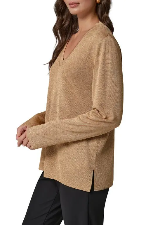 Donna Karan New York Metallic V-neck Rib Sweater