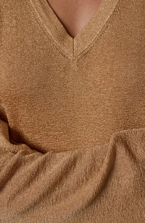 Donna Karan New York Metallic V-neck Rib Sweater