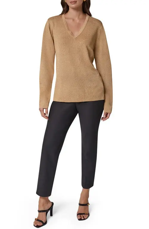 Donna Karan New York Metallic V-neck Rib Sweater