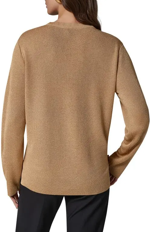 Donna Karan New York Metallic V-neck Ribbed Sweater
