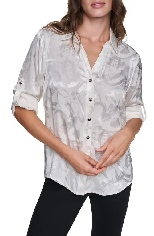 Dkny Roll Tab Sleeve Woven Shirt - Ivory