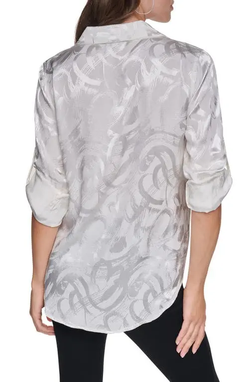 Dkny Roll Tab Sleeve Woven Shirt - Ivory