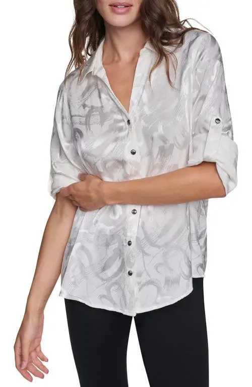 Dkny Roll Tab Sleeve Woven Shirt - Ivory