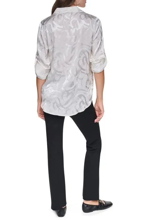 Dkny Roll Tab Sleeve Woven Shirt - Ivory