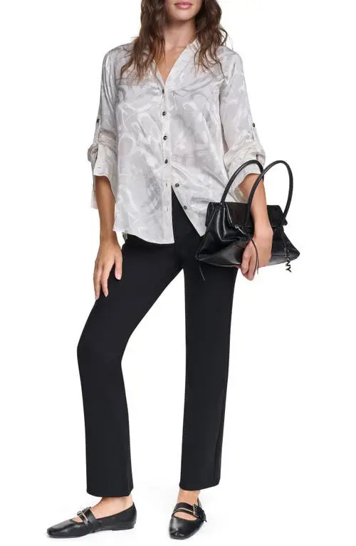 Dkny Roll Tab Sleeve Woven Shirt - Ivory