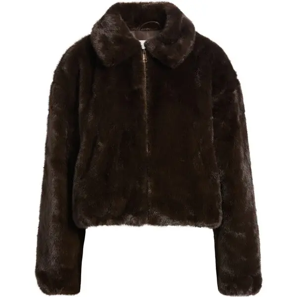 CECE DUPRAZ Zip Front Faux Fur Blouson Jacket - Chocolate