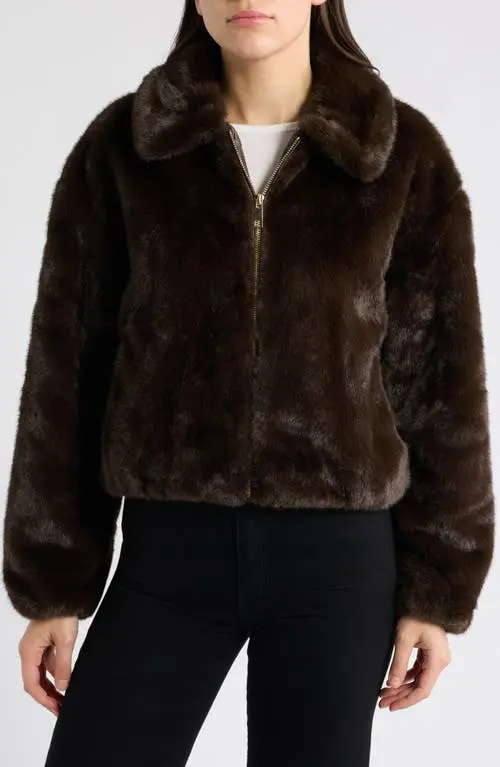 CECE DUPRAZ Zip Front Faux Fur Jacket - Chocolate
