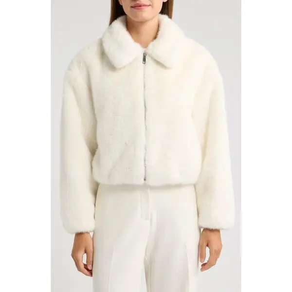 CECE DUPRAZ Zip Front Faux Fur Jacket - Ivory