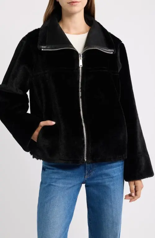 Sam Edelman Faux Fur Trim Oversized Faux Suede Jacket