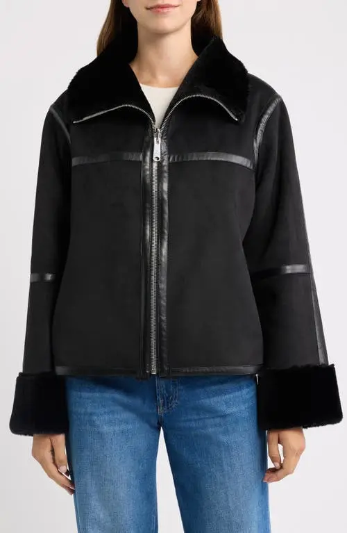Sam Edelman Faux Fur Trim Oversized Faux Suede Jacket