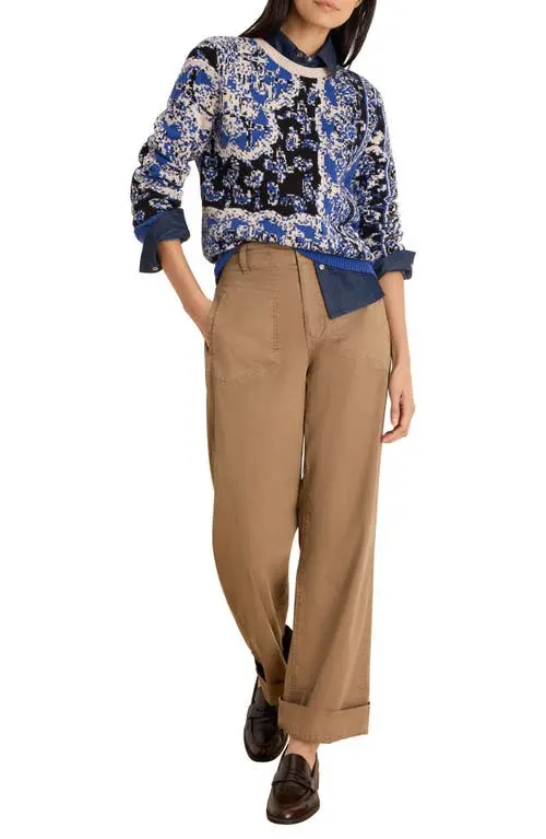 NIC+ZOE Bandana Jacquard Crewneck Sweater