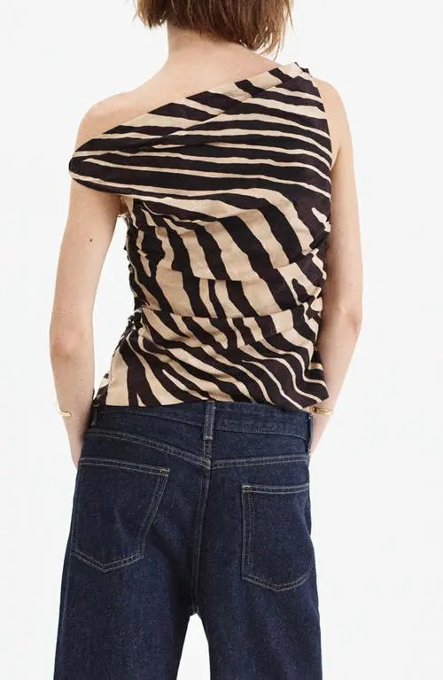 Mango Print Drape Asymmetric Top
