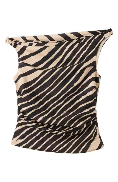 Mango Print Drape Asymmetric Top