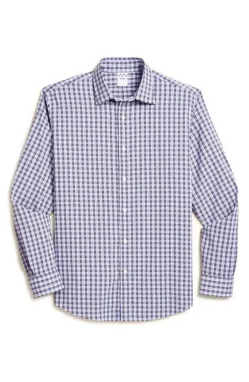 Brooks Brothers Plaid Performance Oxford Dress Shirt - White Navy Checkered