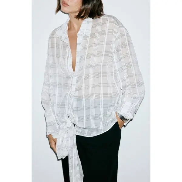 Mango Check Oversize Tie Side Top