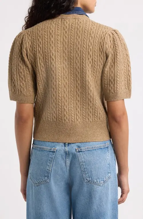 Love The Label Cable Knit Cardigan With Denim Collar