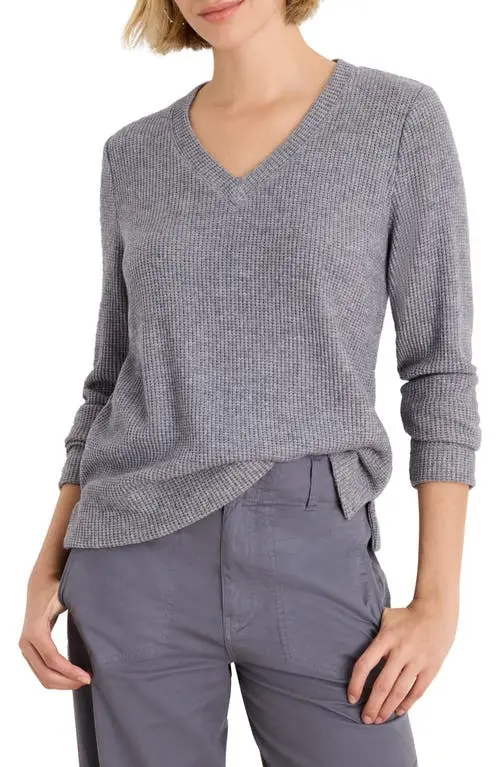 NIC+ZOE Soft Waffle Thermal V-neck Top - Slate
