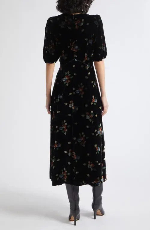 Sea Leda Velvet Puff Sleeve Midi Dress