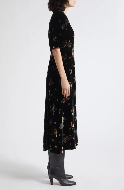 Sea Leda Velvet Puff Sleeve Midi Dress