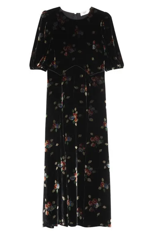 Sea Leda Velvet Puff Sleeve Midi Dress