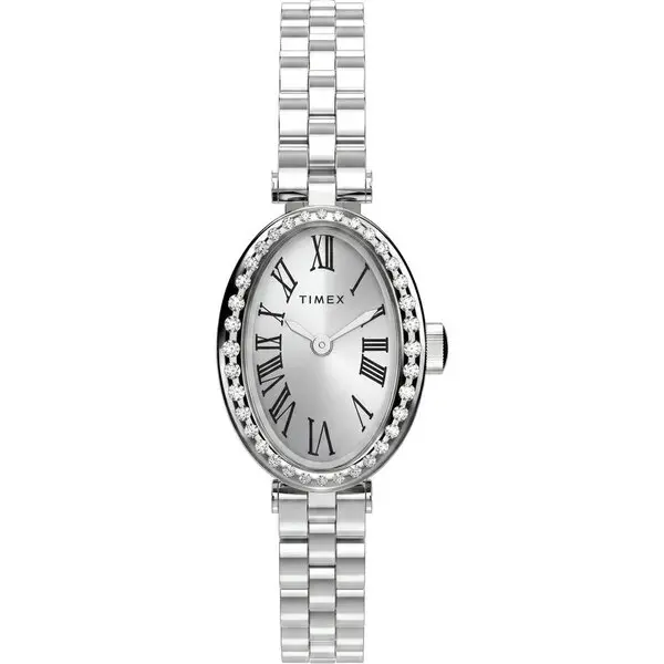 Timex® Cavatina Crystal Oval Link Bracelet Watch - Silver