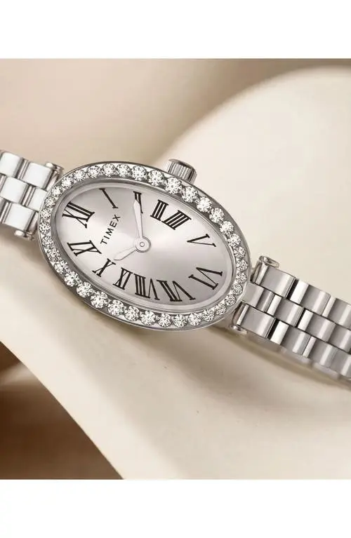 Timex® Cavatina Crystal Oval Link Bracelet Watch - Silver