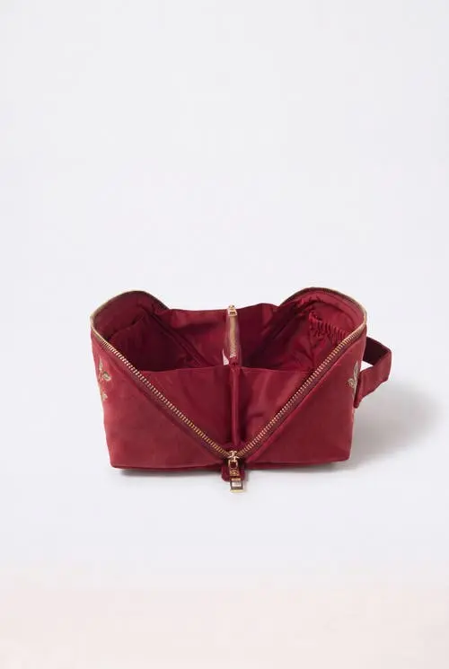 ELIZABETH SCARLETT Camellia Romance Velvet Open Flat Makeup Bag