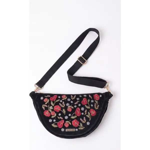 ELIZABETH SCARLETT Poppy Meadow Velvet Crossbody Sling Bag - Charcoal
