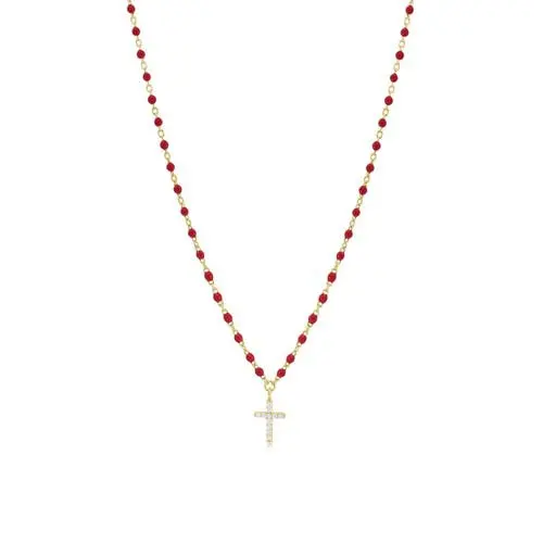 THE LOVERY Bead Cross Necklace - Red Enamel