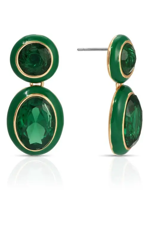 Ettika Duet 18k Gold Plate Cubic Zirconia Drop Earrings - Green