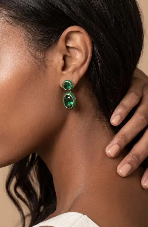 Ettika Duet 18k Gold Plate Cubic Zirconia Drop Earrings - Green