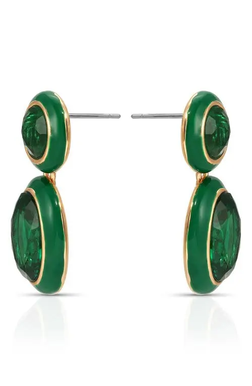 Ettika Duet 18k Gold Plate Cubic Zirconia Drop Earrings - Green