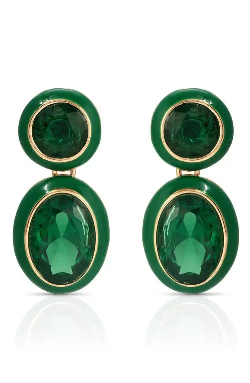 Ettika Duet 18k Gold Plate Cubic Zirconia Drop Earrings - Green