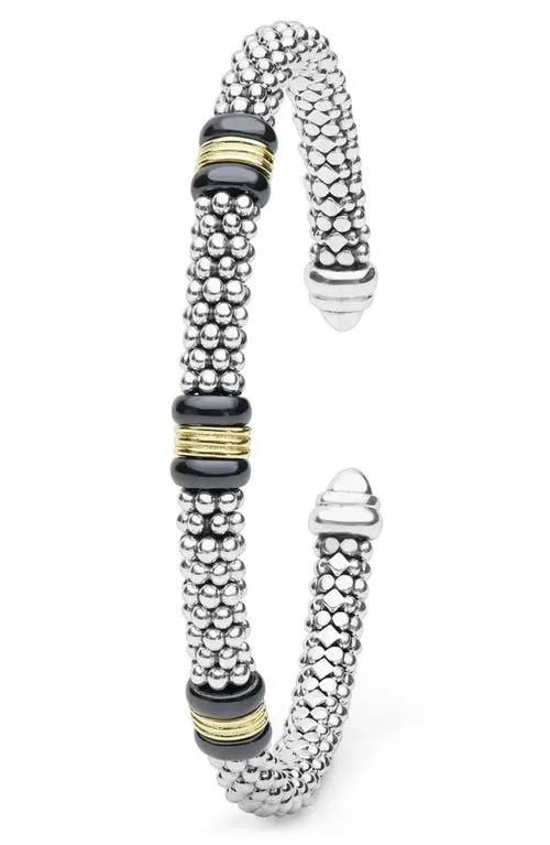 Lagos Signature Caviar 18k Gold & Black Ceramic Cuff Bracelet