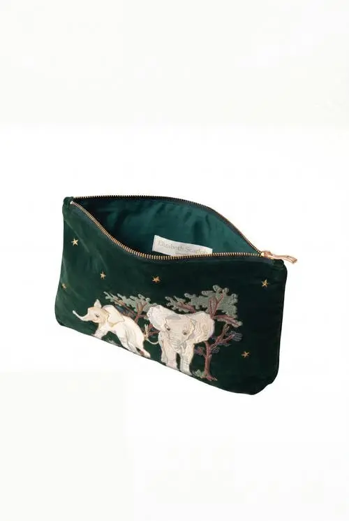 ELIZABETH SCARLETT Baby Elephant Conservation Velvet Everyday Pouch - Forest