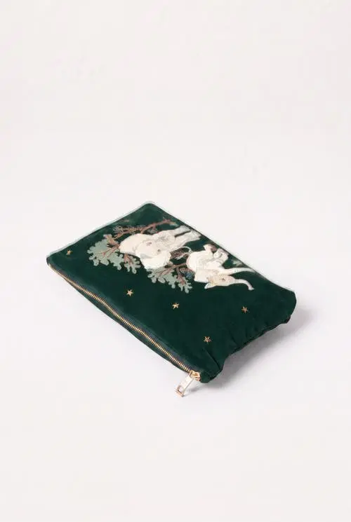 ELIZABETH SCARLETT Baby Elephant Conservation Velvet Everyday Pouch - Forest
