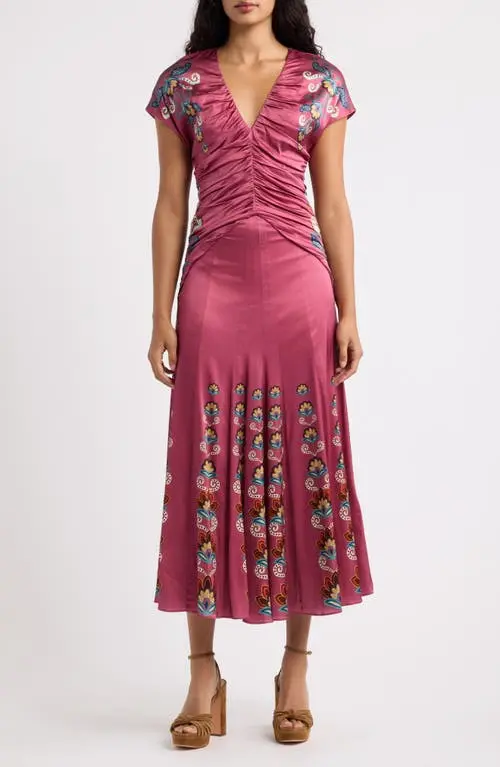 Farm Rio Nikita Winter Embroidered V-neck Maxi Dress - Daniela Green