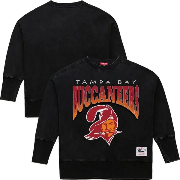 Mitchell & Ness Tampa Bay Buccaneers Delineate Mineral Wash Crewneck Sweatshirt - Black