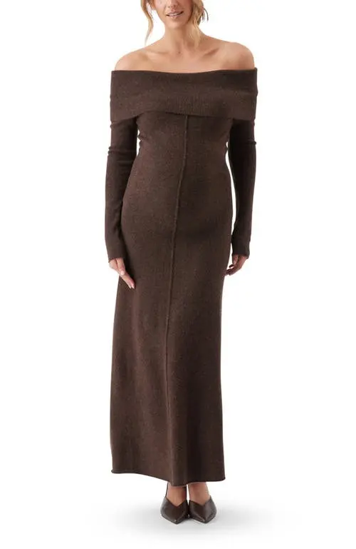 RIPE MATERNITY Tyla Off Shoulder Knit Maternity Dress - Chocolate
