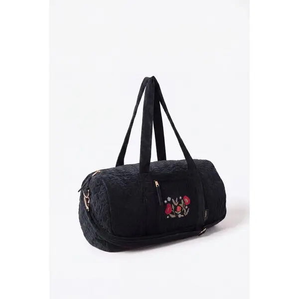 ELIZABETH SCARLETT Quilted Velvet Overnight Bag With Embroidered Poppies