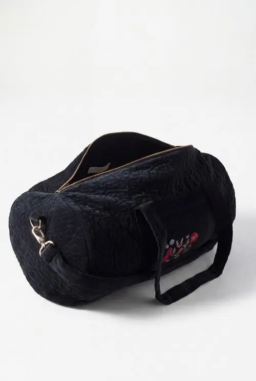 ELIZABETH SCARLETT Quilted Velvet Overnight Bag With Embroidered Poppies