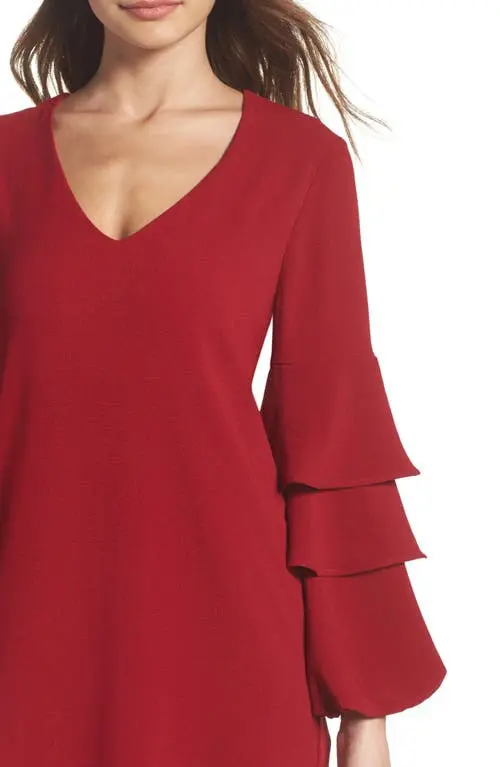Charles Henry Tiered Ruffle Sleeve Dress