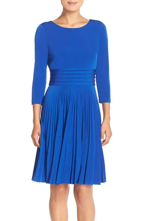 Eliza J Pleated Jersey Fit & Flare Dress