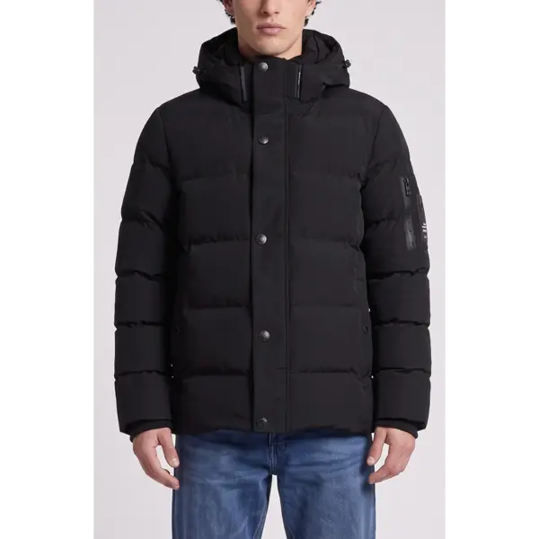 POINT ZERO Hooded Puffer Jacket With Sleeve Pocket - Black