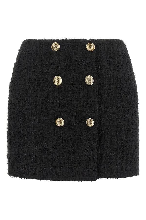 Balmain Embossed Button Detail Bouclé Mini Skirt