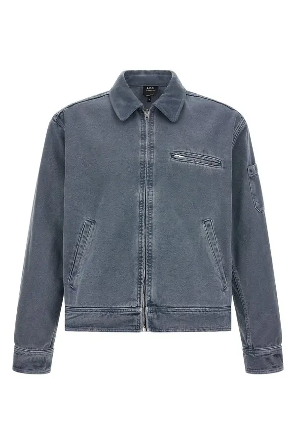 A.p.c. Alexis' Cotton Canvas Jacket With Corduroy Collar - Gray