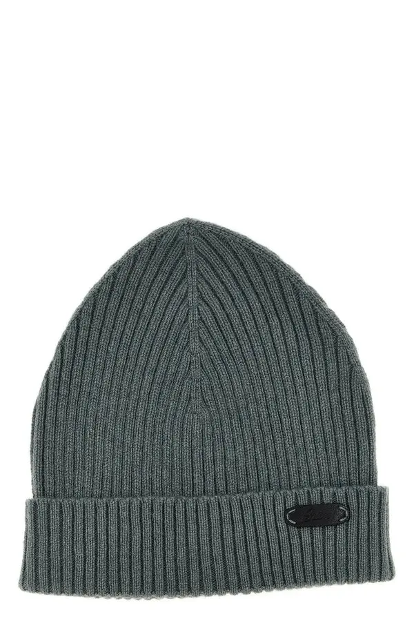Brioni English Ribbed Cashmere Beanie - Green