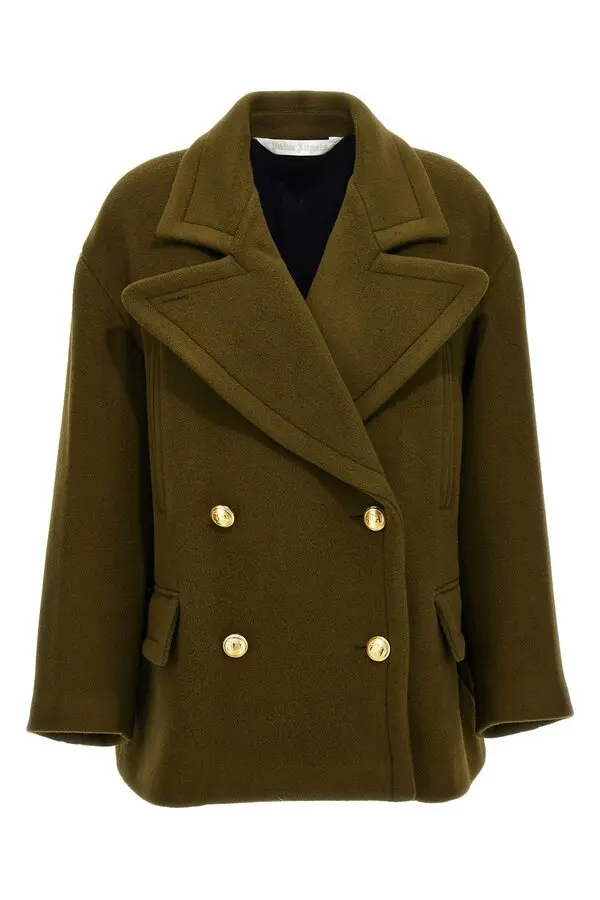 Palm Angels Double-breasted Embroidered Wool Coat - Green